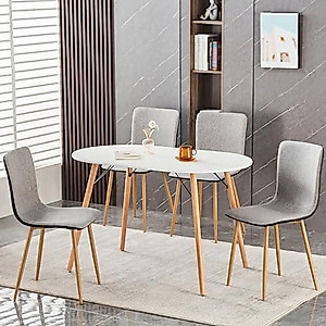 Wonder Comfort Set of 4 with Wood-Like Oka Metal Legs, Fabric Armless Accent Dining Room Side-Chair with Black Leather, Gray, PU Back