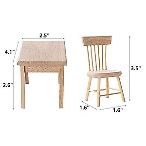 Z MAYABBO Wooden Dollhouse Furniture of Table & Chair, Miniature Dollhouse Accessories of Dining Room Accessory - 1/12 Scale