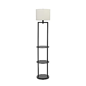 Catalina 19651-001 Mid-Century Modern Round Etagere Floor Lamp with Shelves and Linen Shade, 60", Black Classic