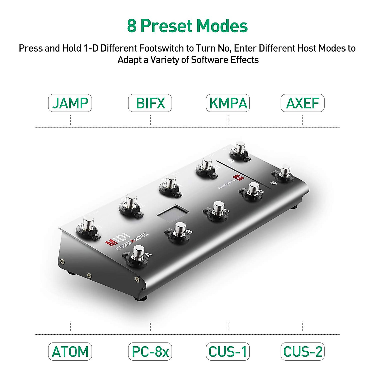 MIDI Foot Controller，MeloAudio Guitar Floor Multi-Effects Portable USB MIDI Foot Controller with 10 Foot Switches，2 Expression Pedal Jacks and 8 Host Presets