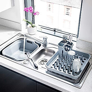 Addis Eco 100% Recycled Plastic Cutlery Utensil Drainer Tray holder caddy with 4 compartment, Light Grey