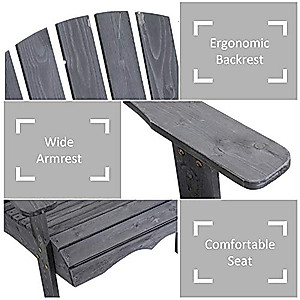 Outsunny Fire Pit Seating, 2 Wooden Adirondack Chairs with Outdoor Table & Umbrella Hole, Wood 2 Person Double Adirondack Bench, Gray