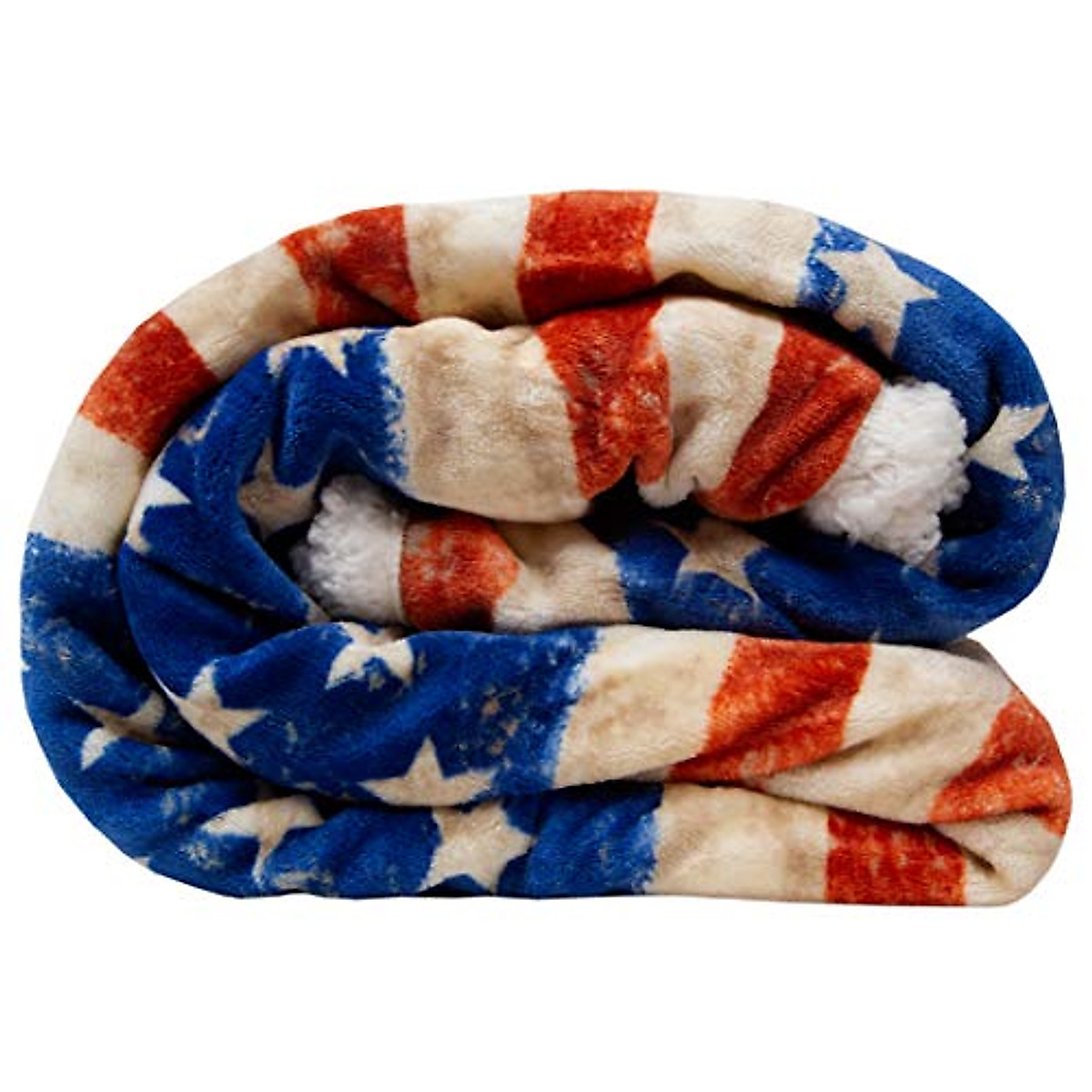 Carstens, Inc Carstens Wrangler Stars & Stripes USA American Flag Sherpa Fleece 54x68 Throw Blanket, 54" x 68", White