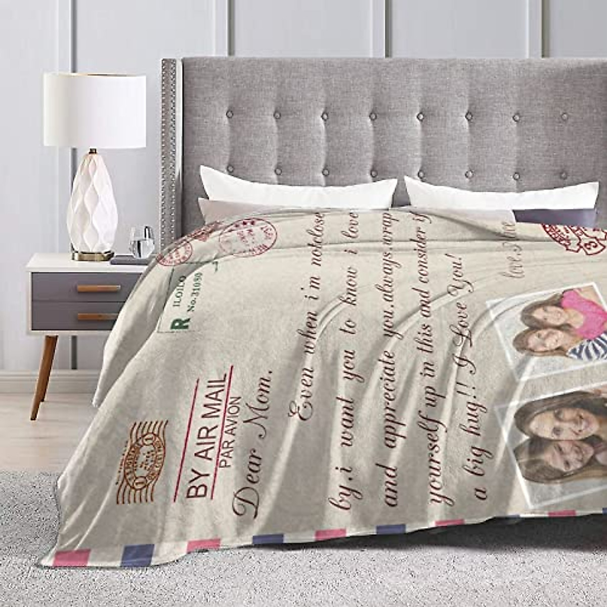 HYHSJY Personalized Photo Letter Blanket Throw Fleece Custom add 2 Picture and Any Text Gift Inspirational Moments Present to My Daughter Son from Mom Dad Customized for Husband Wife