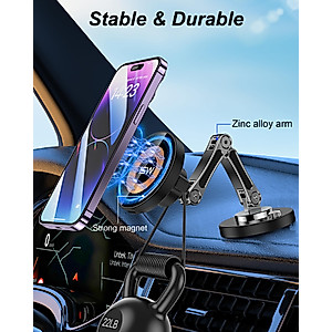 iAXBi Magnetic Car Mount Charger for MagSafe, 15W Wireless Fast Charger Phone Holder for Car with Adhesive, 360° Rotatable Zinc Alloy Handsfree Phone Stand