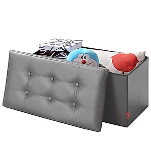 BRIAN & DANY 30" Faux Leather Folding Storage Ottoman Bench, Perfect Toy and Shoe Chest, Foot Rest,Coffee Table,Folding Bench Chest with Cover (Grey)