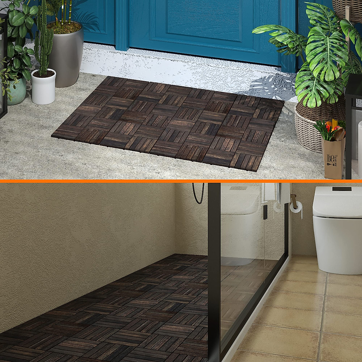 Interbuild Acacia Hardwood Interlocking Patio Deck Tiles, 12" × 12" (Pack of 10), Easy to Install Floor Tile for Both Indoor & Outdoor Use - Espresso