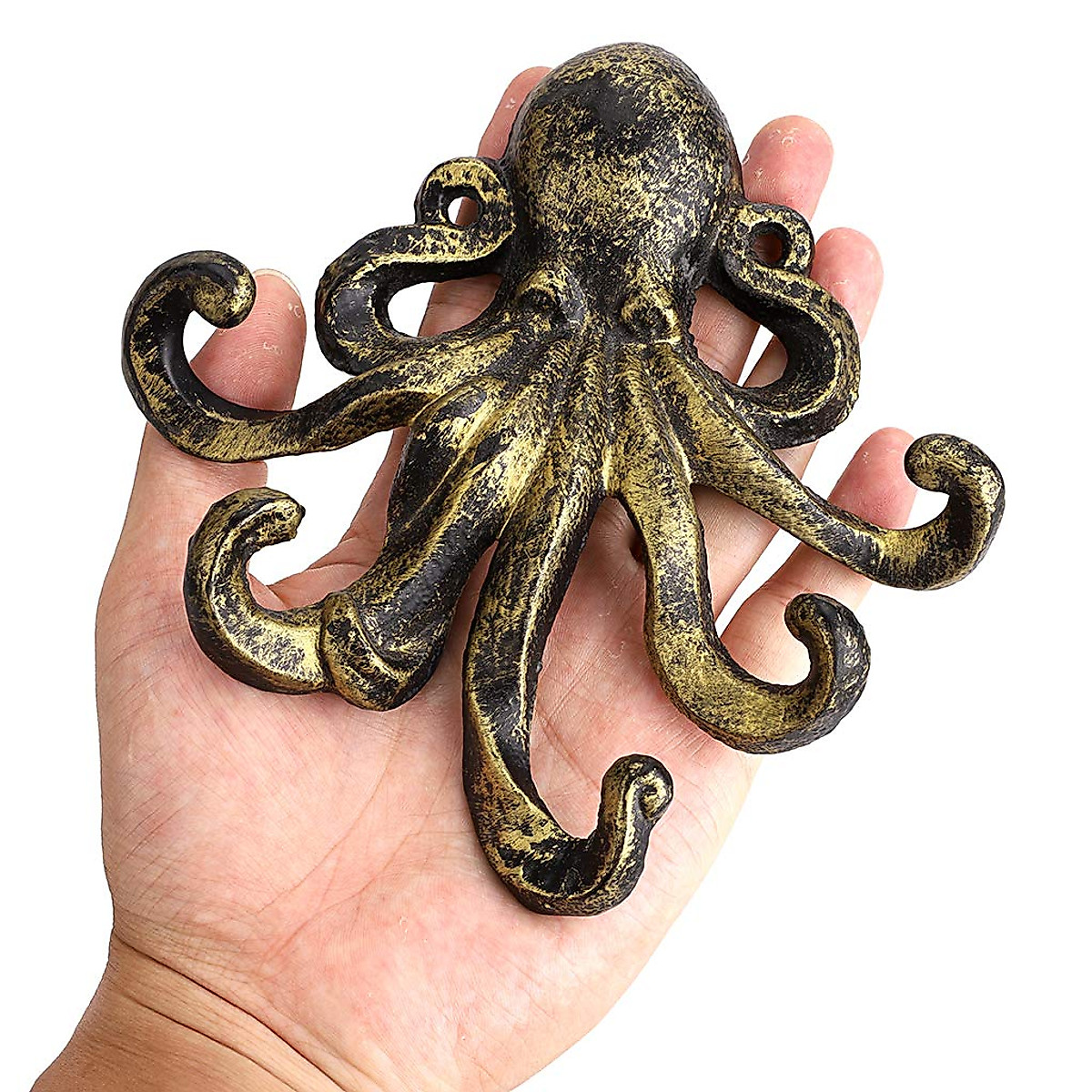 Sumnacon 6 Inch Cast Iron Octopus Decorative Coat Hook - Wall Mounted Nautical Hand Towel Rack Holder with Screws, Rustic Metal Clothing Hanger for Bedroom/Bathroom/Kitchen/Balcony, Green Bronze