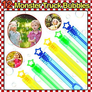 BOIKOKY 110 PCS Monster Truck Party Favors Birthday Supplies with Drinking Straws, Silicone Bracelets, Bubble Wands, Keychains, and Monster Truck Pinata for Boys Goodie Bag Stuffers