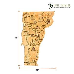 Totally Bamboo Destination Vermont State Shaped Serving and Cutting Board, Includes Hang Tie for Wall Display