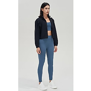 UANEO Womens Athletic Cropped Jacket Zip Up Long Sleeve Workout Tops Gym Yoga Running Sports Shirts Jackets(Black-M)