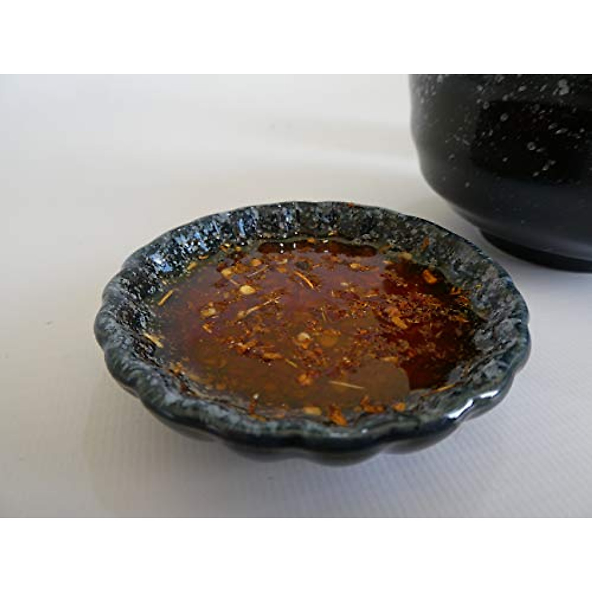 8 Pieces Japanese Fuji Blue Style. 4 Ceramic Miso & Rice Bowls Set Plus 4 Small Soy Sauce bowl Plates Included. 8 oz. Japan, Korean & Chinese. Portion Control Ramen Soup Capable. (Dark Blue, 4.1in x4)