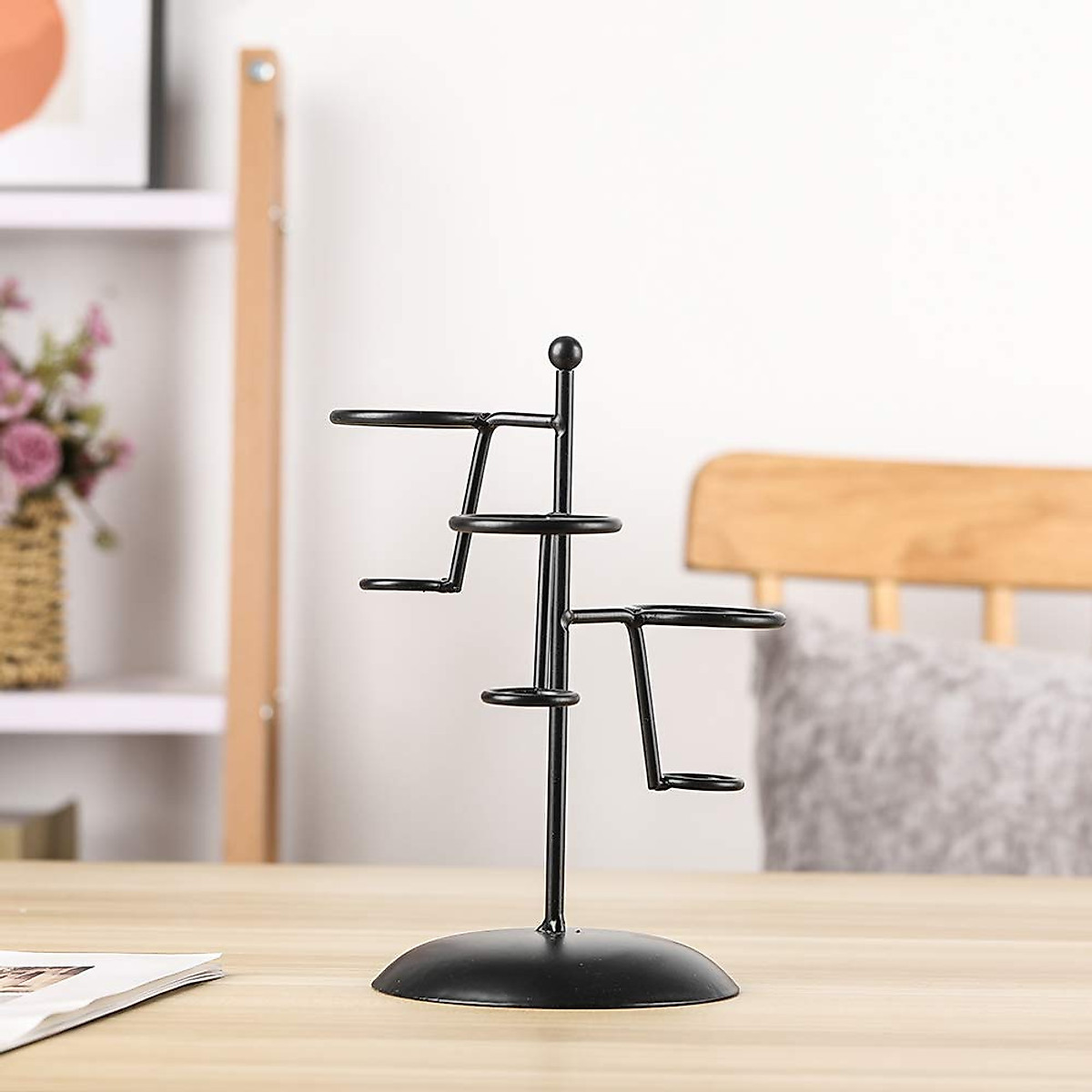 Black Iron Ice Cream Cone Holder Stand with Base 3 Holes to Display Snow Cones Sushi Hand Rolls Popcorn Candy French Fries Sweets Savory