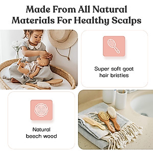 Ullabelle 4 Piece Wooden Baby Hair Brush and Comb Set for Newborns & Toddlers in Chic Gift Box - Ultra Soft Natural Goat Hair and Wood Baby Brush Set Prevents Cradle Cap - Perfect Registry Gift (Pink)