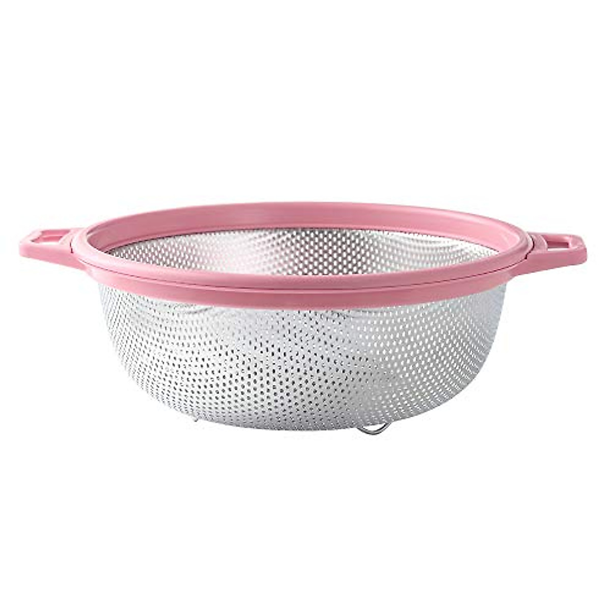 HiramWare Stainless Steel Colander With Handle and Legs, Large Metal Pink Strainer for Pasta, Spaghetti, Berry, Veggies, Fruits, Noodles, Salads, 5-quart 10.5” Kitchen Mesh Colander, Dishwasher Safe