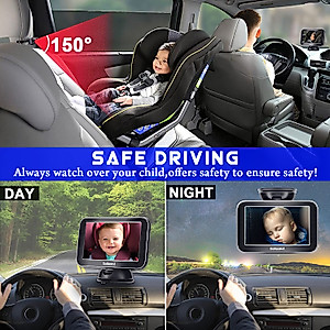 DoHonest Baby Car Mirror HD 1080P 5'' Monitor Infrared Night Vision Back Seat Infant Camera Rear Facing Carseat Wide View S04