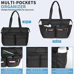 OUUTMEE Utility Tote Bag for Women, Multi Pockets Shoulder Bag with Zipper, Laptop Handbag for Teacher, Working Women, Nurses
