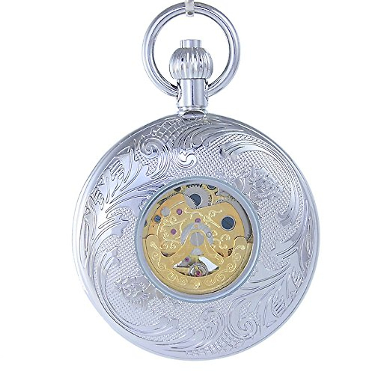 OGLE Vintage Waterproof Mirror Chain Black Fob Self Winding Automatic Skeleton Mechanical Waterproof Pocket Watch