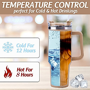 Bileeko 40 oz Tumbler with Handle and Straw, Reusable Stainless Steel Insulated Travel Mug Iced Coffee Cup Maintains Cold, Heat, and Ice for Hours(Driftwood)