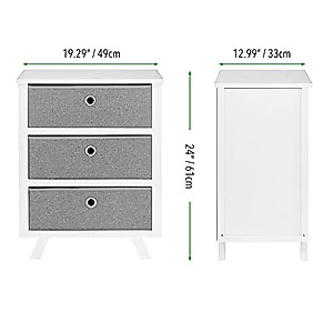 mDesign Mid-Century Modern Dresser Storage Organization Chest - 3 Fabric Drawers, Organizer Furniture Stand Unit for Bedroom, Hallway, Entryway, and Office - Easy Pull Handles - White/Gray