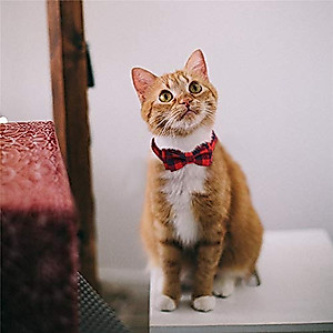 SLSON 4 Pack Cat Collars Breakaway with Bell Cat Collars with Cute Bowtie for Pet Kitten Cats and Small Dogs Pets Adjustable from 8-11In (Plaid)