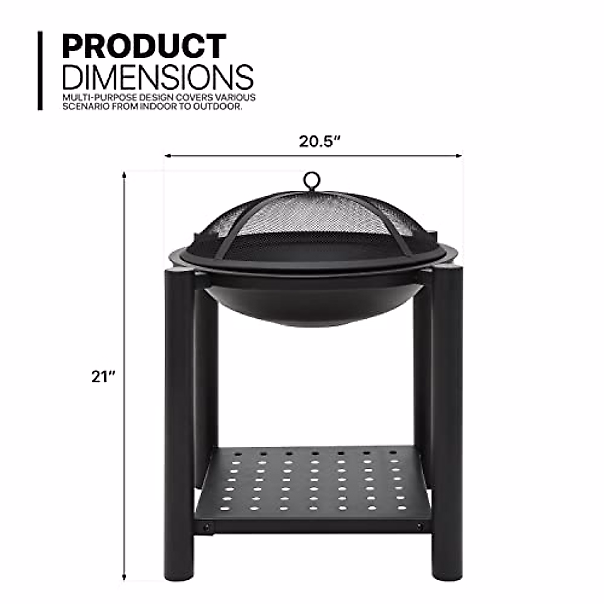 MoNiBloom 22" Portable Fire Pit Outdoor Wood Burning Firepit Outside BBQ Grill Cooking with Rack for Patio Backyard Picnic Garden, Black