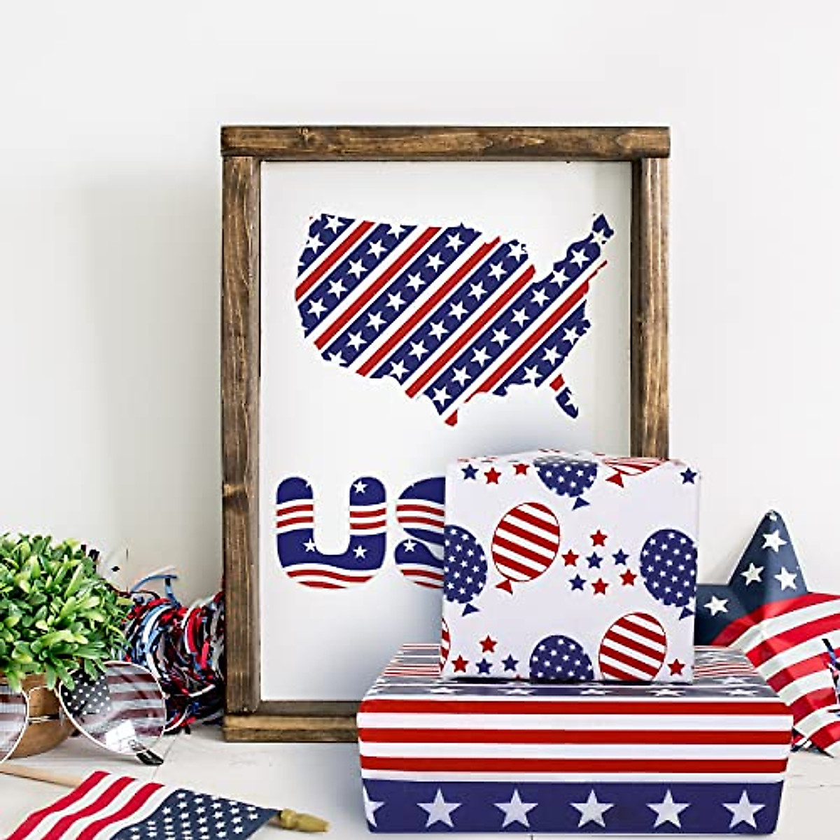 AnyDesign Patriotic Tissue Paper 90 Sheet Stars Stripes Balloon Tissue Paper 4th of July American Flag Wrapping Paper Holiday Art Tissue for Independence Day Memorial Day DIY Supplies, 14 x 20 Inch