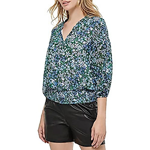 Karl Lagerfeld Paris Everyday Blouse – Woven Long Sleeve Shirts for Women, BLK/BL YNDER MLTI, Large