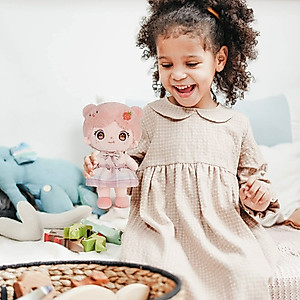 Adorlynetty My First Baby Doll,9” Cute Rag Doll Soft Baby Dolls for Girls Infants Toddlers Boys Pink