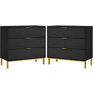 MOUMON Black and Gold Nightstands Set of 2 Side Table Bedside Table 3 Drawer Dresser, Large Nightstand with Gold Metal Legs, Modern & Contemporary, for Bedroom (31.5”w x 15.7”D x 29.7”H)