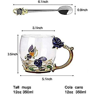 Spuik Enamel Tea Cup Coffee Mug with Gift Box Handmade Flower Tea Cups Women Glass Tea Mugs 11 OZ Ideal Christmas Gift Cup for Women Mum Sister