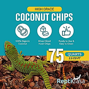 ReptiCasa Organic Coconut Chips Expandable Substrate Block for Reptiles, Snakes, Tortoise, and Amphibians, Natural Fiber Free Husks, Clean Breeding and Bedding Flooring, Odor Absorbing, up to 75 Quart