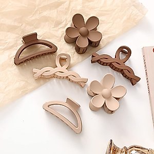 6Pcs Women's Nonslip Large Claw Clips for Thin Hair - Cute Jaw Barrettes, Ponytail Holders, and Hair Accessories in Khaki and Milk Coffee