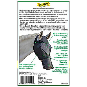 Absorbine UltraShield Equine Fly Mask, UV Protection, Horse Size Without Ears, Has Removable Nose