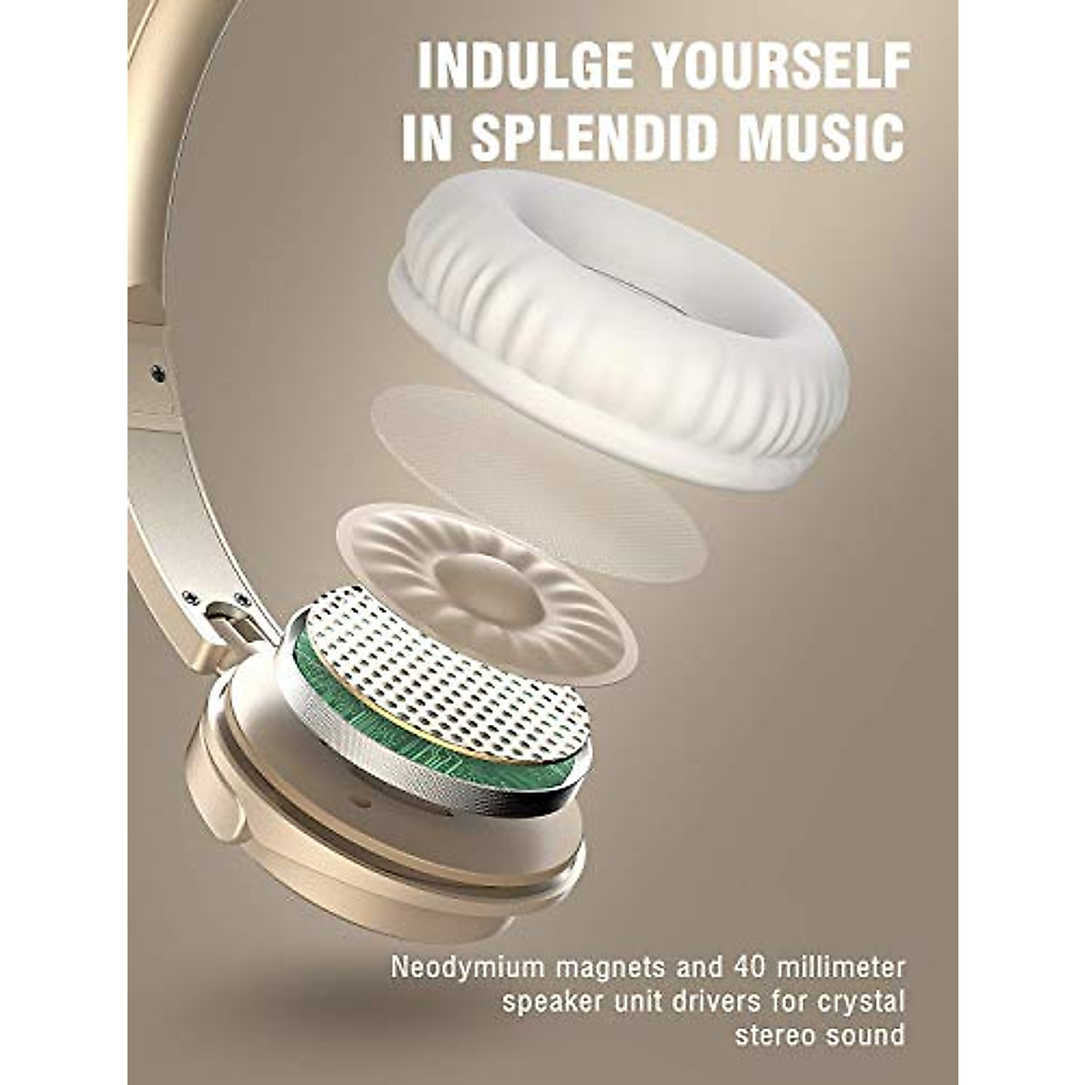 Nasuque Wired Headphones with Microphone, Portable Foldable Headsets with Stereo Bass, Noise Isolating and Adjustable Headband for Home Office Travel (Gold)