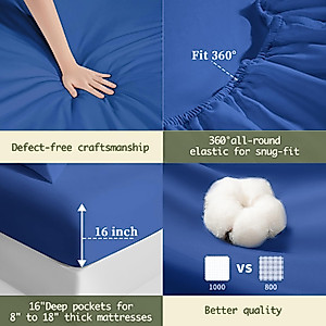 100% Egyptian Cotton Sheets King Size,1000 Thread Count Luxury Heavy Bed Sheets Set,Very Smooth Soft with 17" Deep Pocket Sheets 4 Pc Sets (King, Ocean Blue)