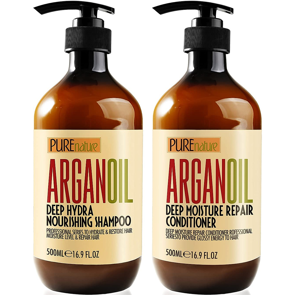 PURE NATURE Moroccan Argan Oil Shampoo and Conditioner Set with Heat Protectant Spray and Keratin Hair Mask