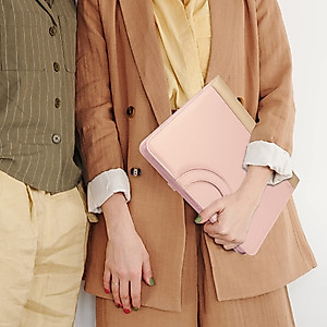 GraduatePro Portfolio Binder Leather Zippered Padfolio Folder Business Case Organizer Bag for Pad Notebook Resume with Clipboard for Women Graduation Gift, Pink