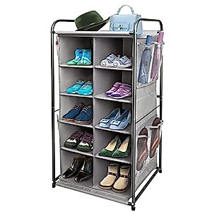 MULISOFT Shoe Cubby, Stackable Shoe Cubby Storage with 8 Pockets, 10-Cube Shoe Organizer Cubby with Top Storage and Handle, Shoe Rack for Closet, Small Space, Entryway, Bedroom, Dorm