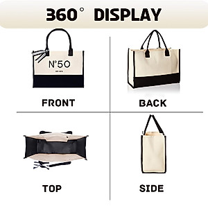 QLSKO 50th Birthday Gift Canvas Tote Bag for Women,N°50 EST.1974 Keepsake Beach Bag 50 Party Birthday Idea Present for Her Fifty