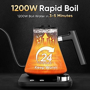 COZII Gooseneck Electric Kettle, 5 Presets & ±1℉ Temperature Control 1200W Quick Heating Water Boiler for Coffee/Tea, 24H Keep Warm, Auto Shut Off Pour Over Kettle with 50pcs Coffee Filter,0.9L Black