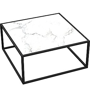SAYGOER Marble Coffee Table Small Square Coffee Tables Simple Modern Center Table for Living Room Home Office 27.6 * 27.6 * 15.7, Easy Assembly, White Faux Marble