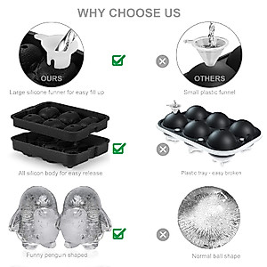 Nax Caki 3D Penguin Ice Cube Tray, 2.2" Large Thicked Silicone Fun Shapes Whiskey Ice Mold with Funnel for Cocktails,Bourbon,Brandy, Whiskey Gifts for Men Black