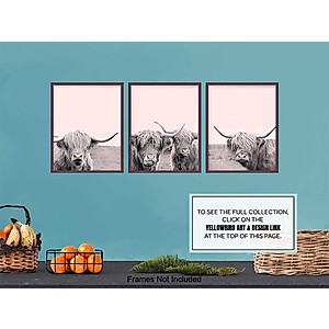 Cow Wall Decor - Cow Decorations for Home, Kitchen, Bathroom, Bedroom, Living Room, Apartment, Office - Highland Cow Gift for Women - Cute Unique Boho Cow Wall Art - 8x10 Pink Photo Picture Set