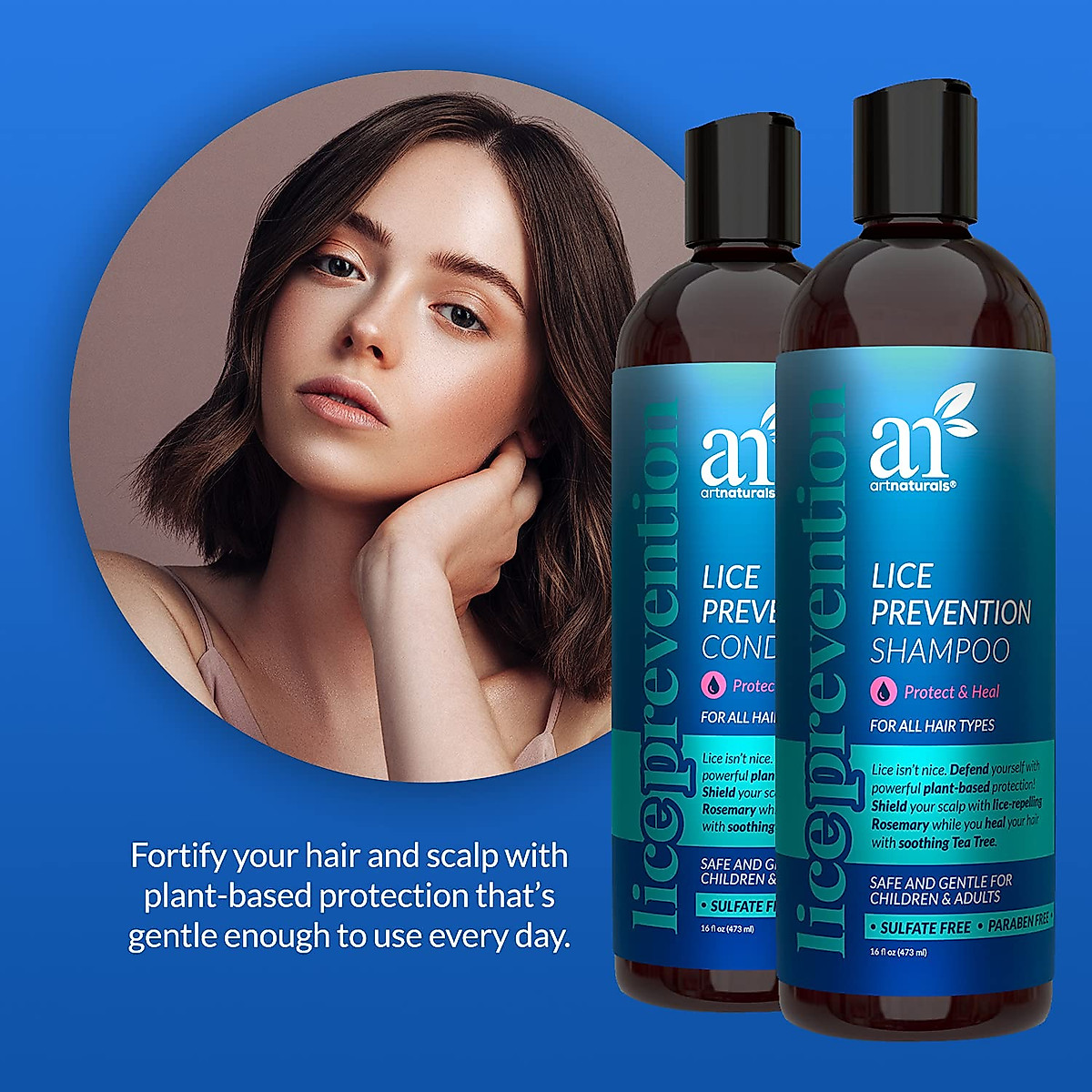 artnaturals Lice Prevention Shampoo and Conditioner (2 x 16 Fl Oz / 473ml) - with Rosemary & Tea Tree - Shield for Adults & Kids - Safe for Daily Use - Sulfate & Paraben Free - All Hair Types