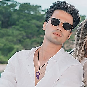 MAIBAOTA Necklaces for Men Adjustable Black Rope Necklace Amethyst Crystal Stone Pendant Necklace Men's Jewelry