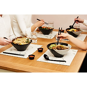 Superly Ceramic Ramen Bowl Set - Japanese Noodle Bowl with Chopsticks and Spoon - Large 60 Oz Bowls - Cute Asian Bowls for Udon, Vietnamese Pho - Soup Bowl with Unglazed Bottom and Screw Thread Design