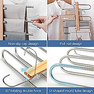 Pants Hangers Space Saving, Non Slip Closet Hangers for Men Women, CANAGROW 5 Layers Closet Organizer Pants Rack Holder for Pants Jeans Scarf Trousers Scarves Ties, 1 Pack