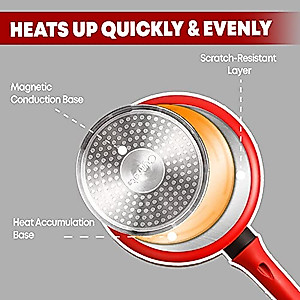 Cyrret 10 Inch Frying Pan Nonstick, Non Stick Skillets Egg Pan Omelette Pan with Healthy Coating, Red Cookware for Christmas Gift