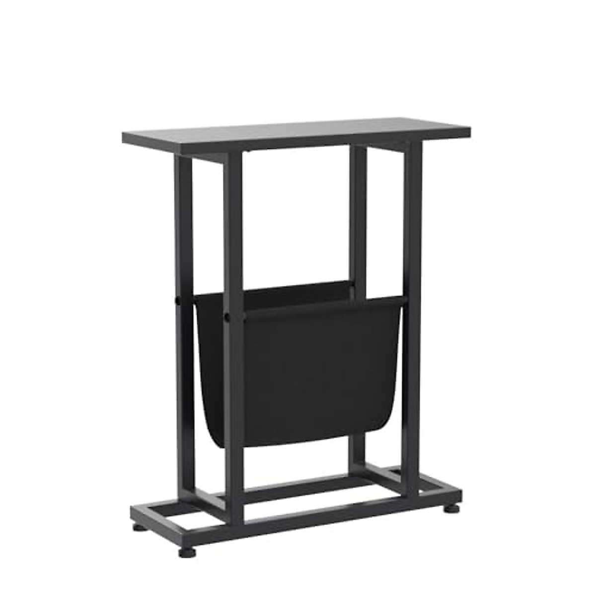 LAKEMID Narrow Side Table Set of 2, Skinny End Table with Magazine Holder, Thin Bedside Table for Small Spaces Living Room, Small Nightstands Bedroom, Black